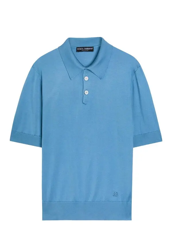 Dolce & Gabbana Logo-embroidered Silk Polo Shirt - Blue