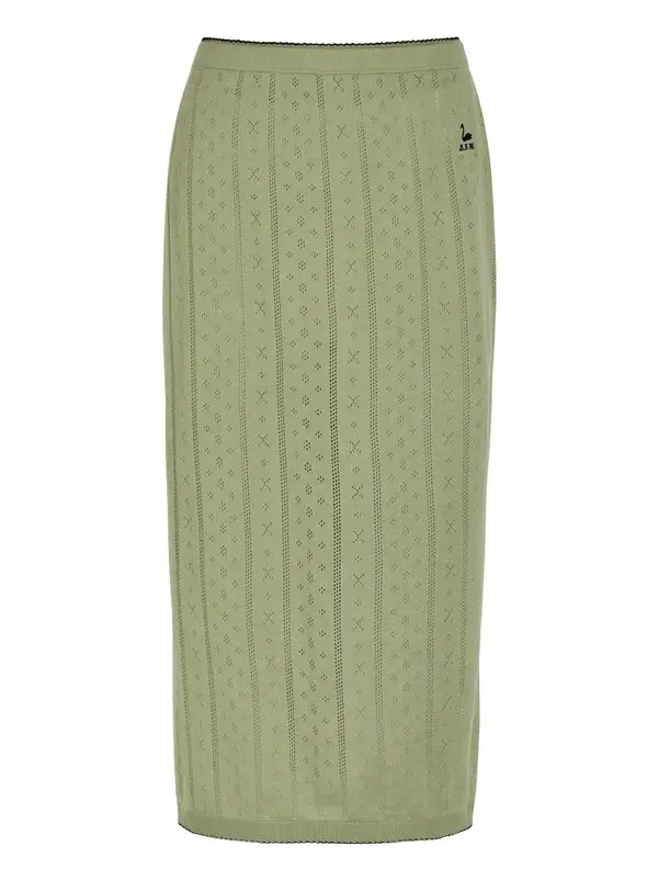B.B. WALLACE Pointelle-knit Cotton Midi Skirt - Khaki