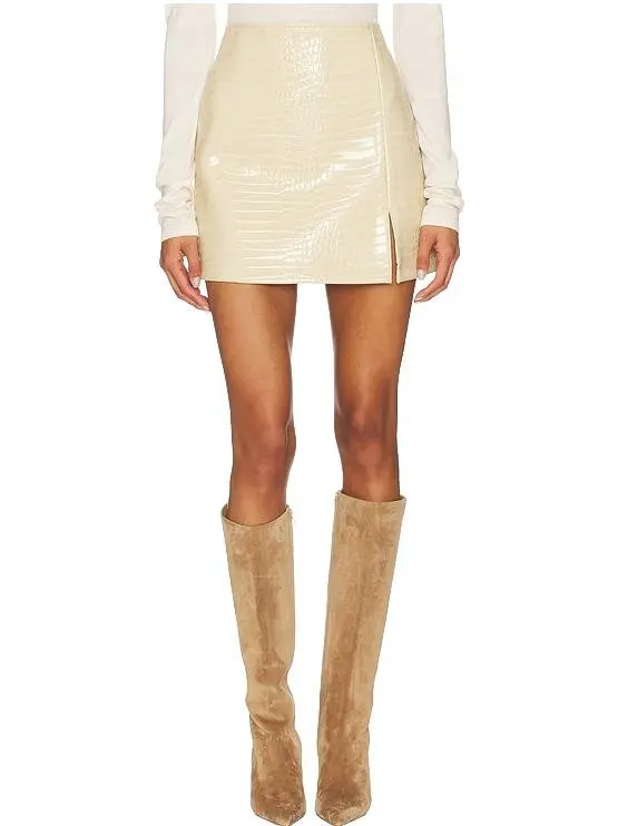 SELMACILEK Luxe Croc Leather Mini Skirt - Stone