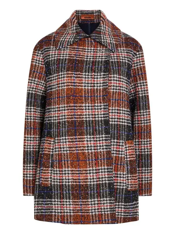 Missoni Tartan Wool-blend Pea Coat - Red