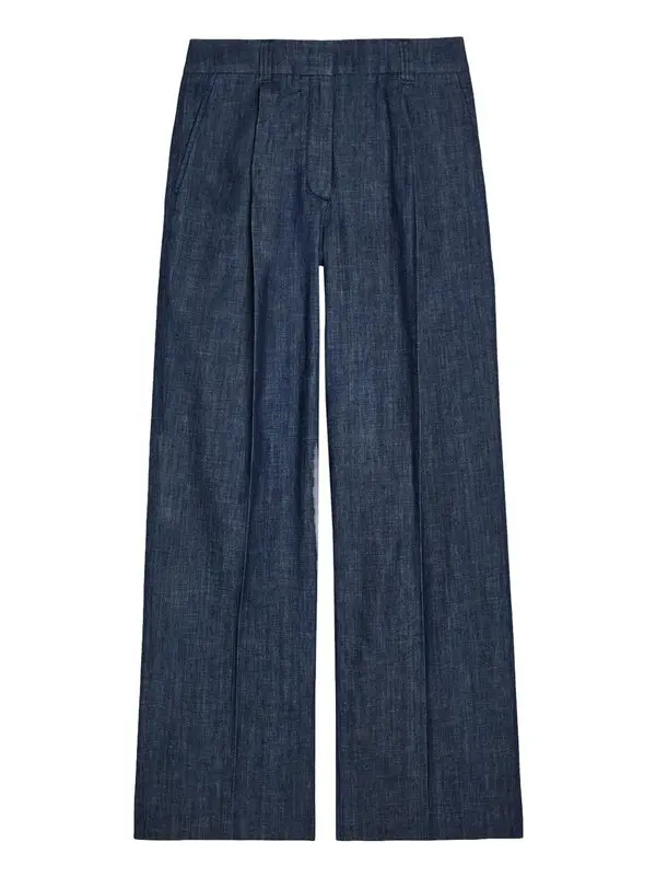 Another Tomorrow Wide-leg Chambray Trousers - Dark Blue