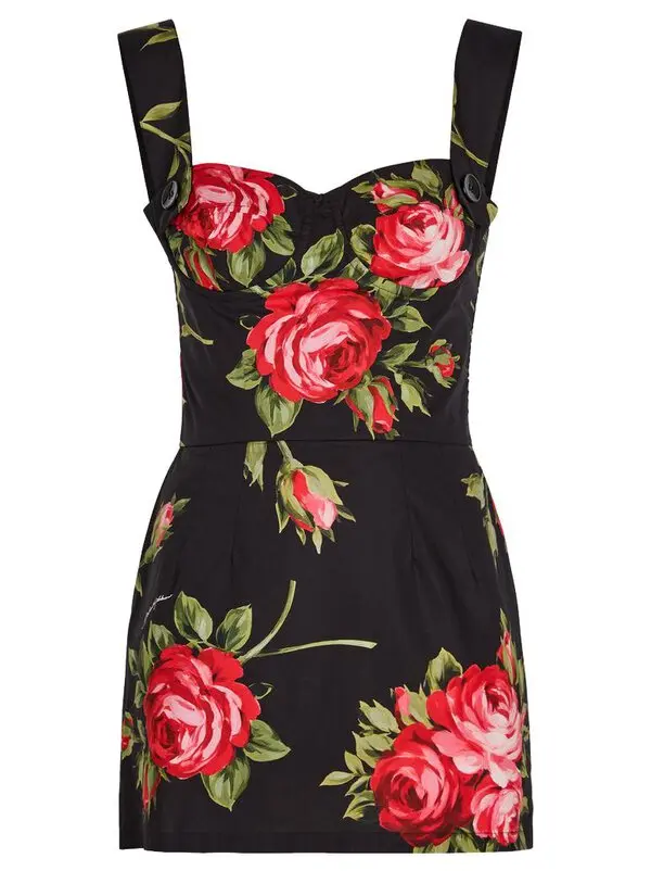 Dolce & Gabbana Floral-print Cotton-poplin Mini Dress - Black