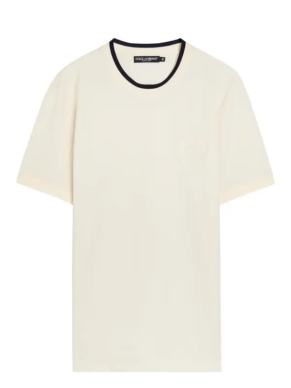 Dolce & Gabbana Logo-embroidered Piqué Cotton T-shirt - White