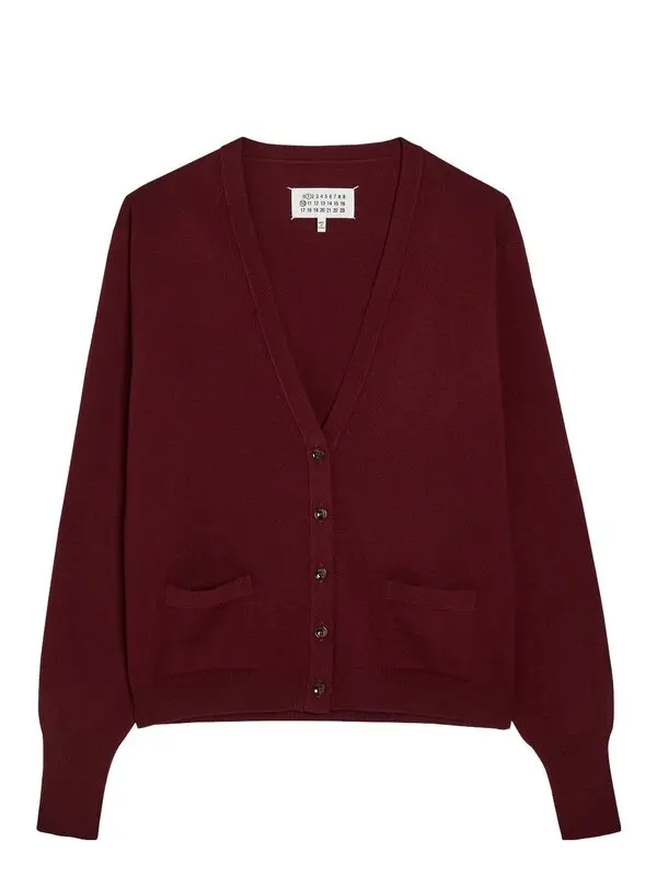 MAISON MARGIELA V-neck Wool Cardigan - Burgundy