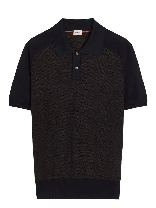 TOD'S Panelled Ribbed Silk And Cotton-blend Polo Shirt - Navy