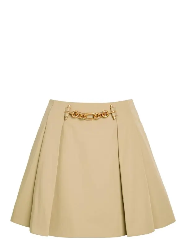 Balmain Embellished Pleated Cotton Mini Skirt - Sand