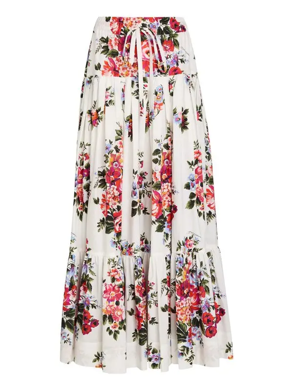 Dolce & Gabbana Floral-print Cotton-poplin Maxi Skirt - White