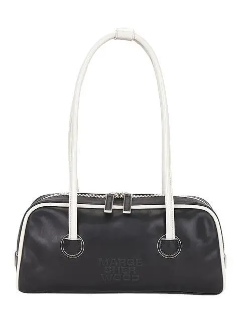 MARGESHERWOOD Soft Baguette Shoulder Bag - Black & Light Grey Pull-up Crinkle