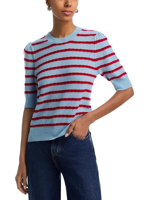 FRAME The Striped Pointelle Sweater - Ocean Blue