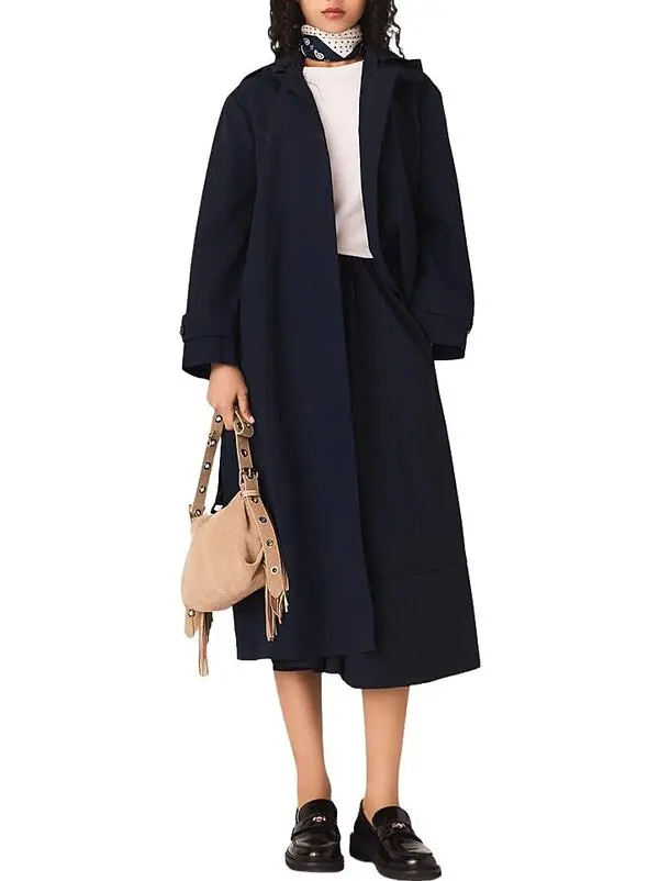 Maje Removable Rhinestone Hood Trench Coat - Navy