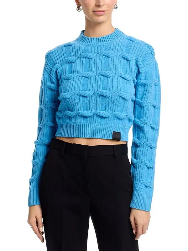 Stella McCartney Wool Chain Knit Cropped Sweater - New Sky Blue