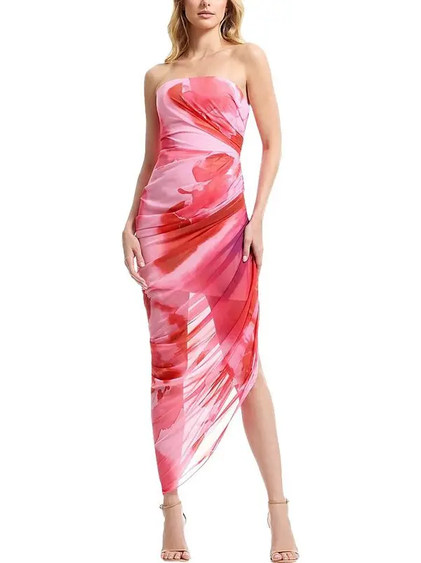 Dress The Population Phoenix Ruched Asymmetric Bodycon Dress - Blush Multi
