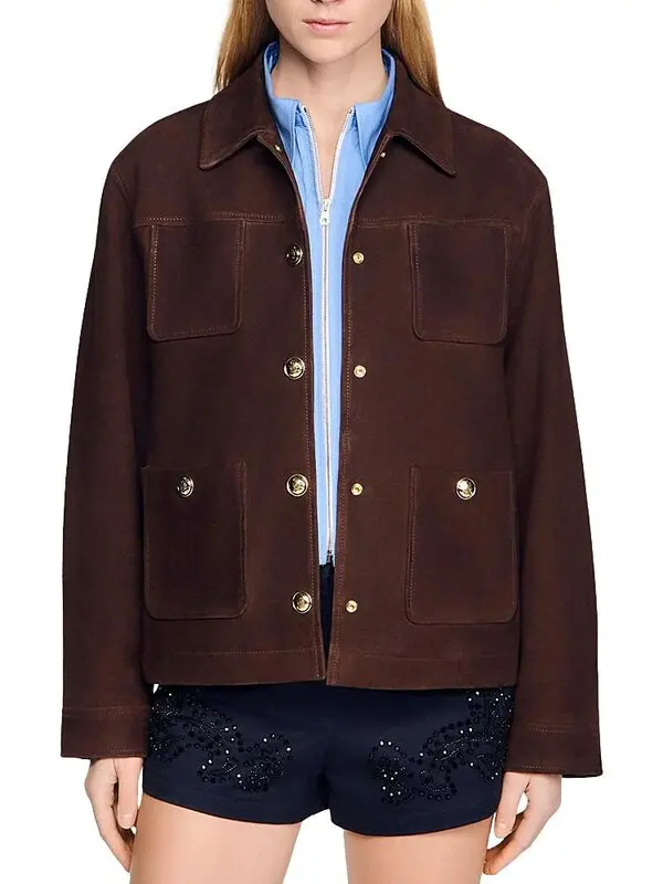 Sandro Suede Jacket - Black / Brown