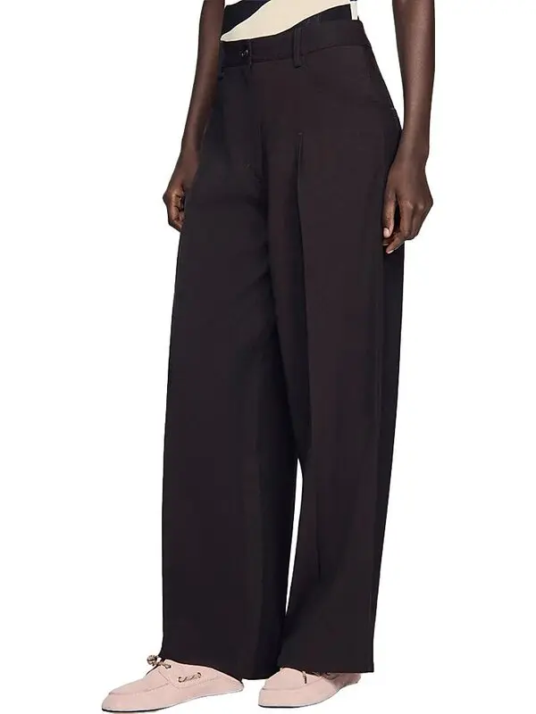 Sandro Desire Wide Leg Pants - Brown