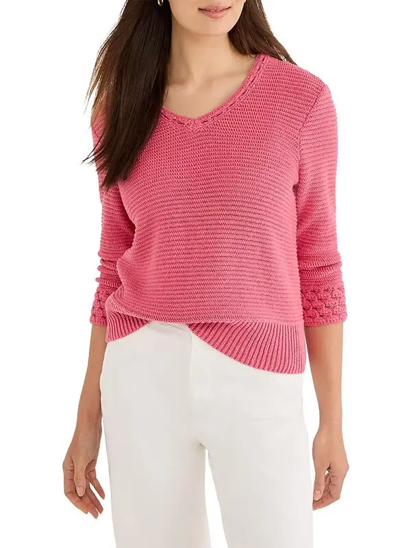 NIC+ZOE Edged Pop Stitch Sweater - Raspberry