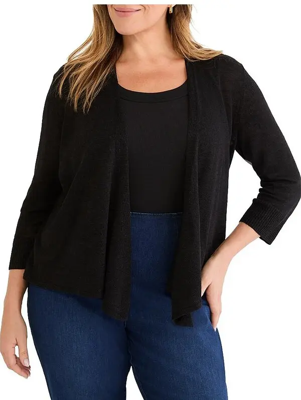NIC+ZOE Slub Knit Four-way Cardigan - Black Onyx
