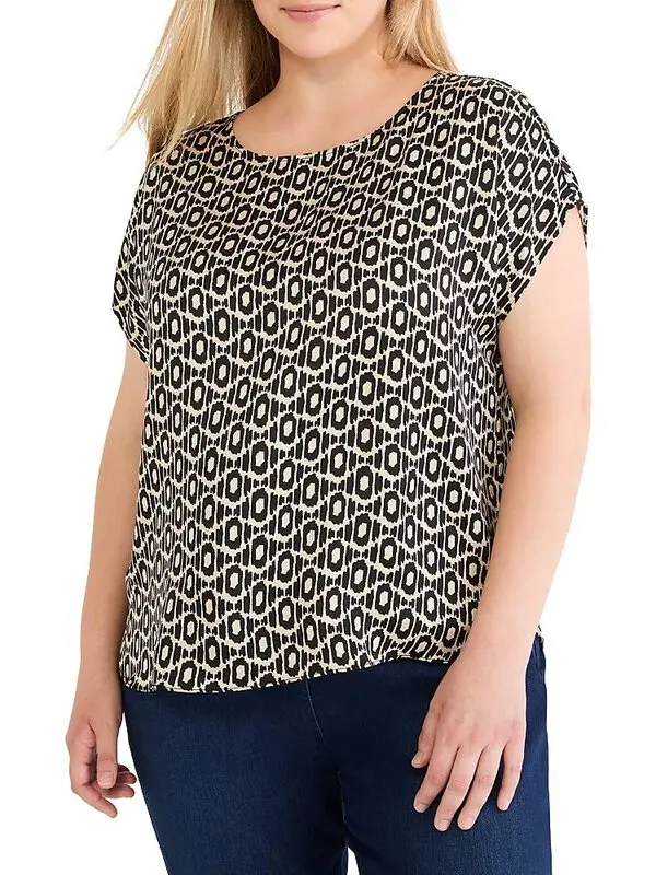 NIC+ZOE Lacy Diamonds Day Gloss Woven Tee - Black Multi