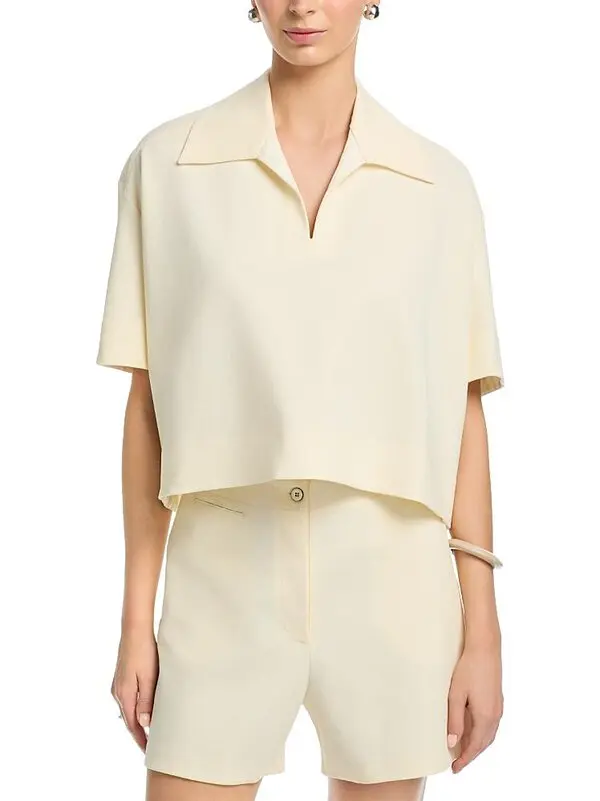 JIL SANDER Short Sleeve Cropped Polo Top - Chalk