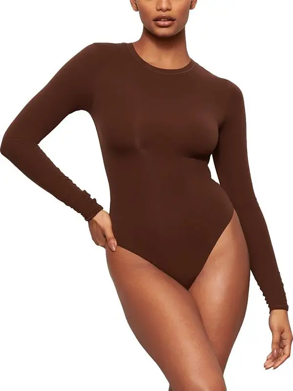 SKIMS Everyday Crewneck Long Sleeve Bodysuit - Cocoa