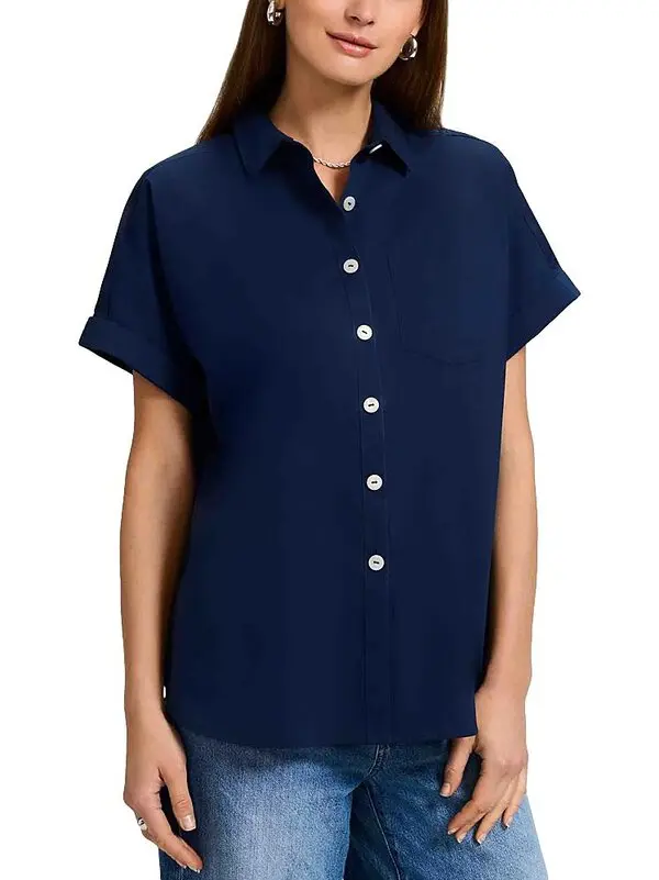 Foxcroft Abigail Short Sleeve Stretch Top - Navy