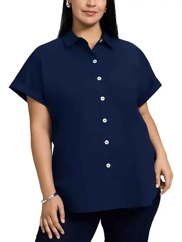 Foxcroft Abigail Short Sleeve Stretch Shirt - Navy