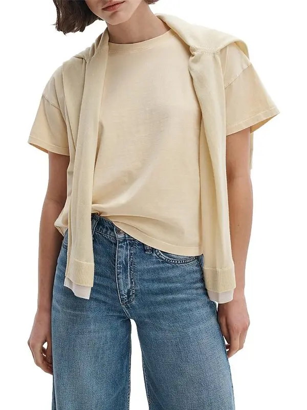 Rag & Bone Distressed Washed Kelly Boxy Tee - Butter