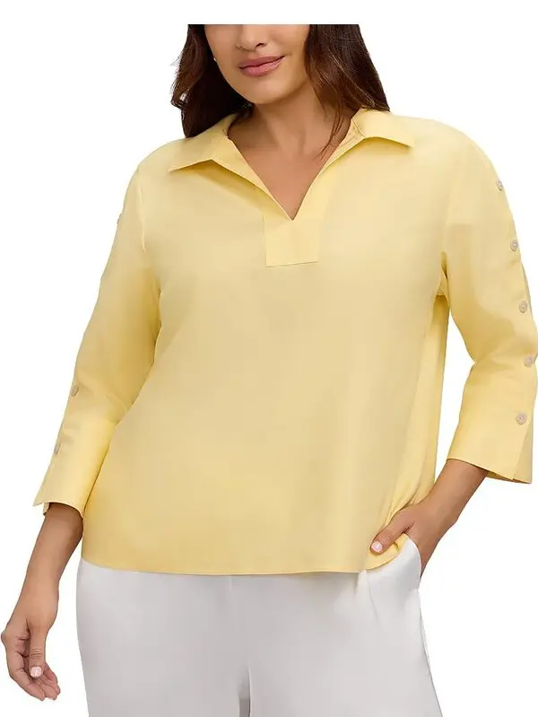 Foxcroft Lainey 3/4 Sleeve Popover Blouse - Lemon