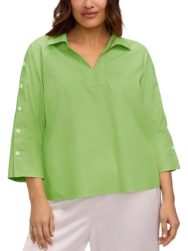 Foxcroft Lainey 3/4 Sleeve Popover Blouse - Mojito