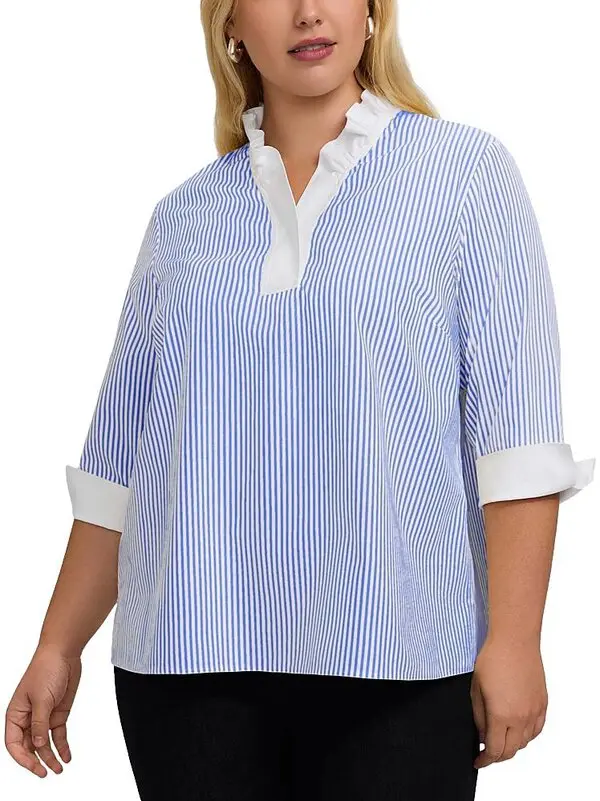 Foxcroft Tammy 3/4 Sleeve Stripe Shirt - Powder Blue