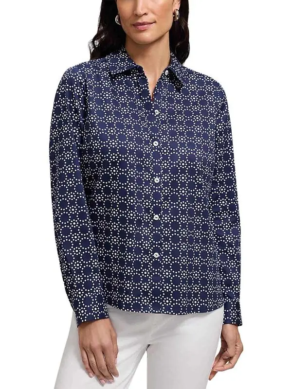 Foxcroft Hampton Geometric Print Shirt - Navy/ White