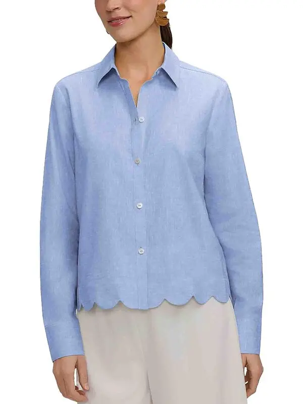 Foxcroft Scarlett Scallop Hem Shirt - Powder Blue