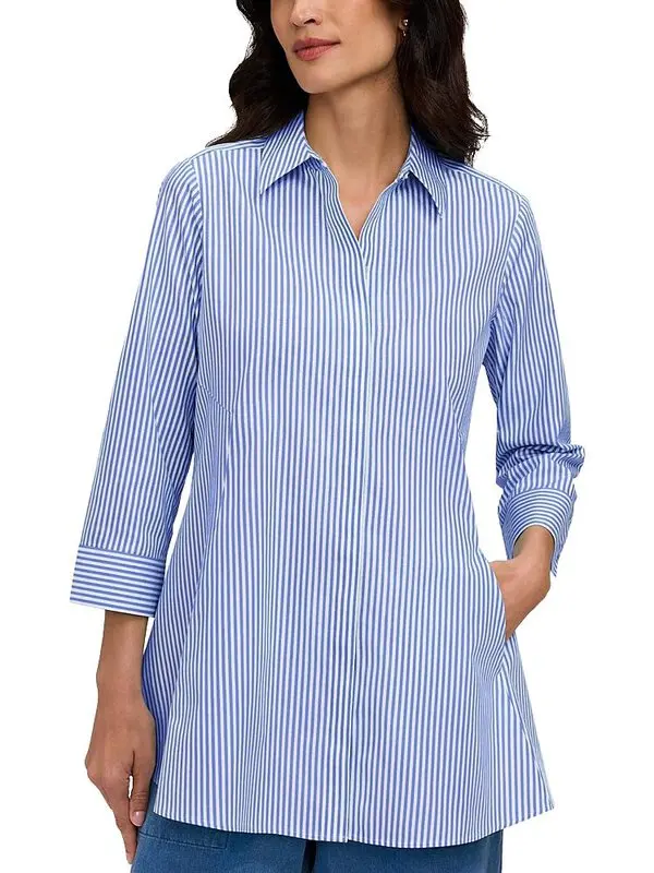 Foxcroft Cici Stripe Shirt - Powder Blue