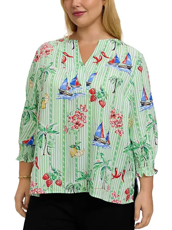 Foxcroft Alicia 3/4 Sleeve Resort Stripe Shirt - Green Multi