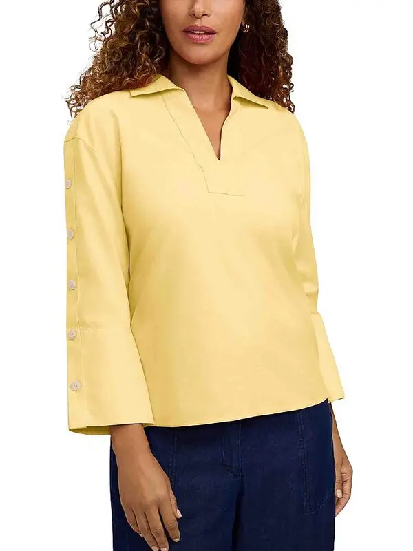 Foxcroft Lainey Poplin Top - Lemon