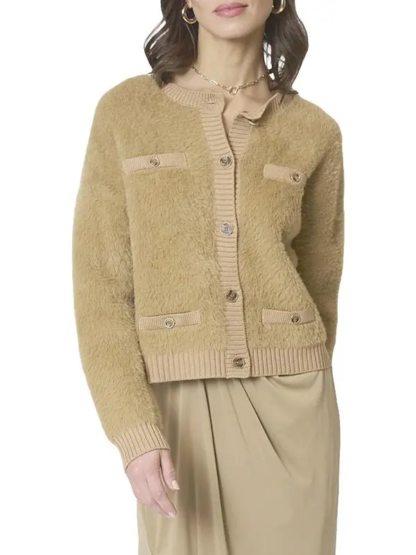 Central Park West Roman Eyelash Cardigan Sweater - Camel