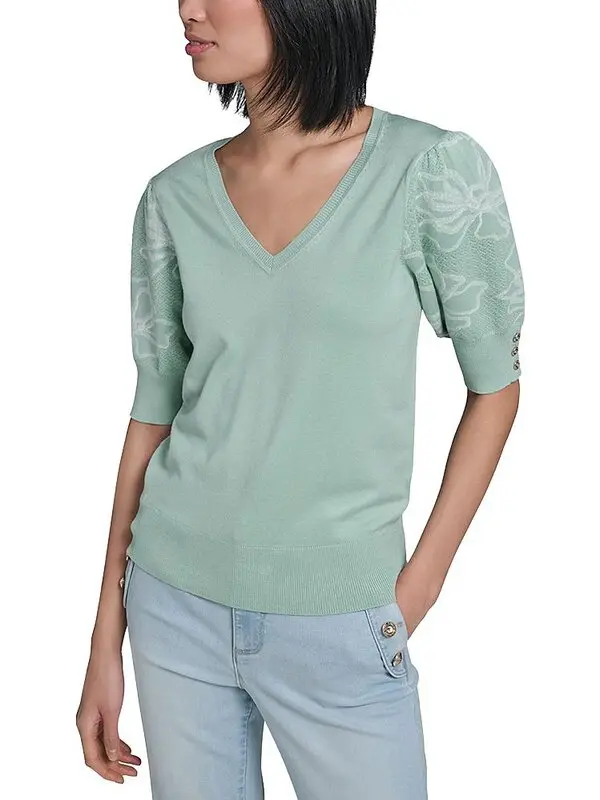 Karl Lagerfeld Floral Short Sleeve Sweater - Fresh Mint