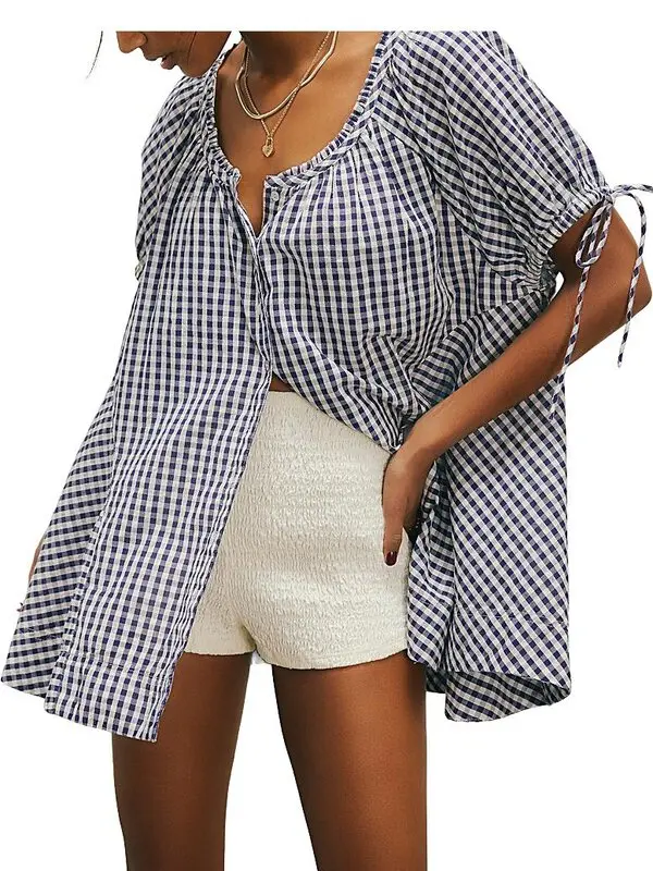 Free People Gingham Tunic - Navy Combo