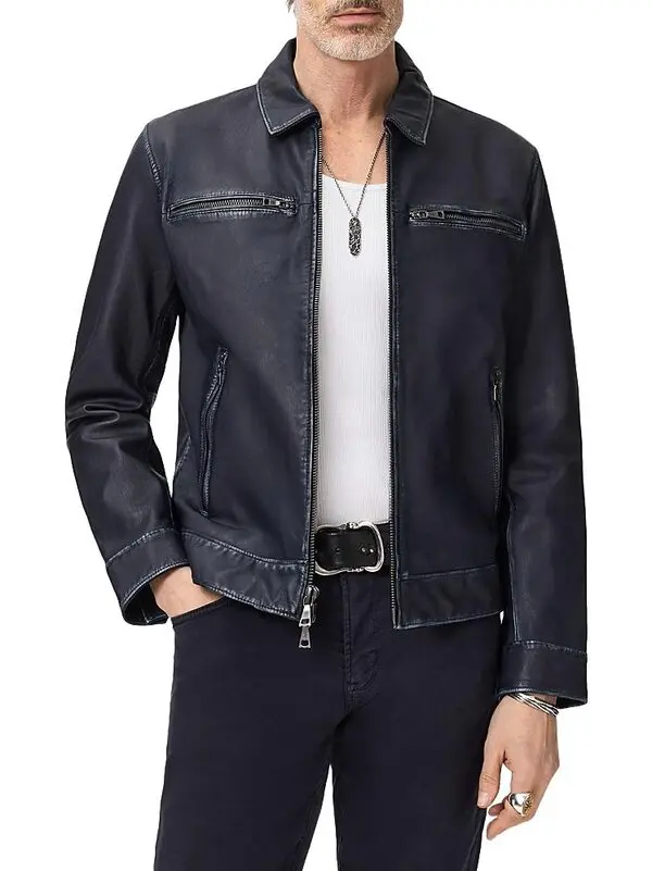 John Varvatos Nicholas Burnished Leather Jacket - Deep Blue