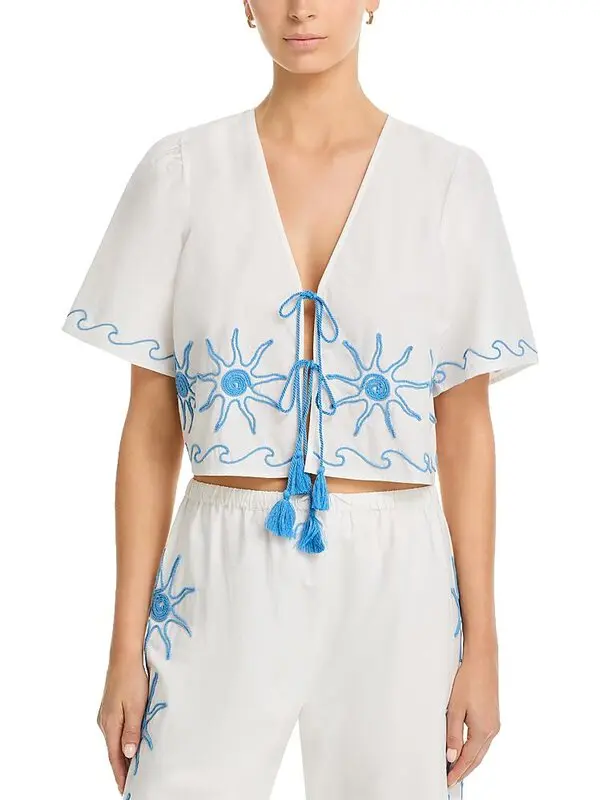Rails Pari Embroidered Tassel Tie Top - Sun Embroidery