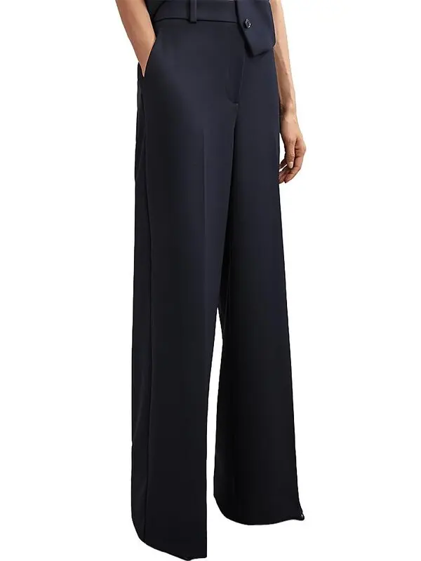 REISS Gabi Wide Leg Trousers - Navy