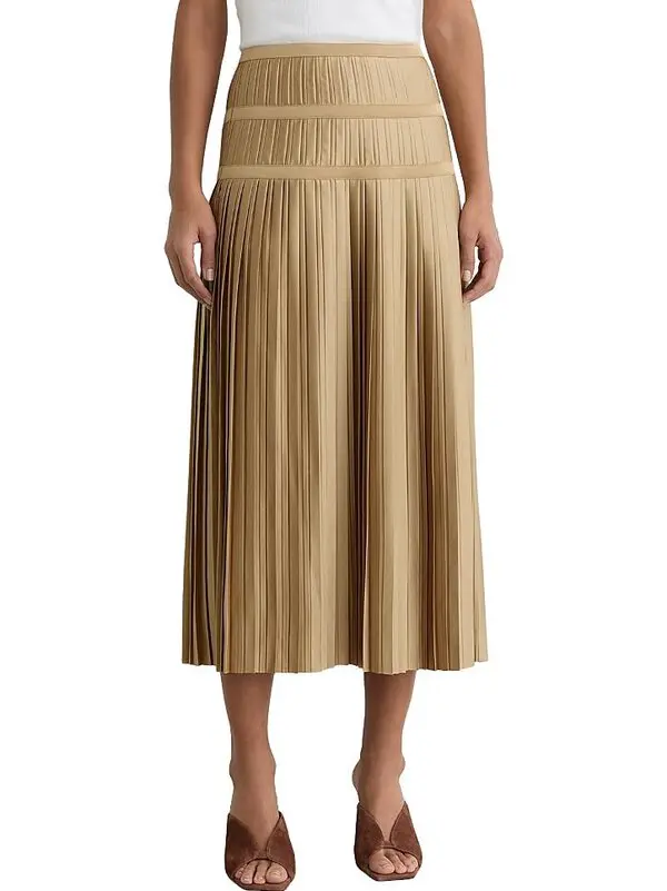 REISS Eva Pleated Midi Skirt - Gold