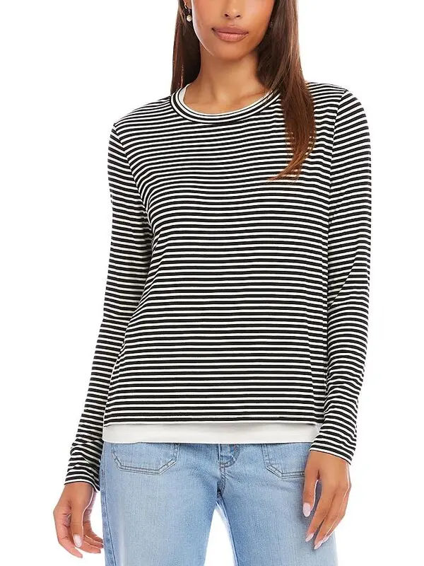 Karen Kane Striped Layered Top - Black/ Off White