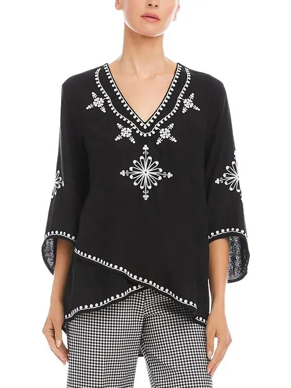 Karen Kane Asymmetrical Crossover Hem Top - Black/ Off White