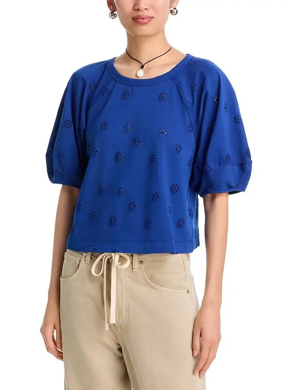 Free People Jessie Eyelet Tee - Navy Combo
