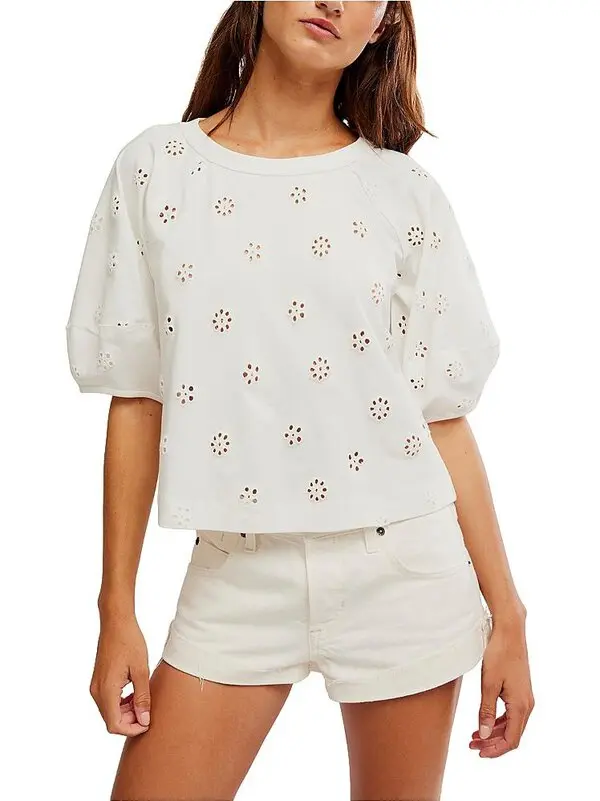 Free People Jessie Eyelet Tee - Whisper White