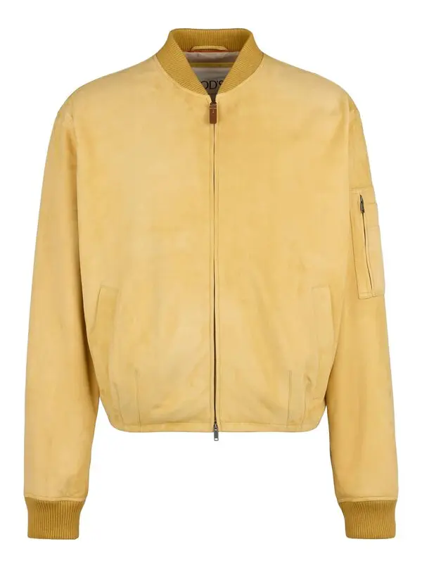 TOD'S Aviator Bomber Jacket In Pashmy Suede - Yellow