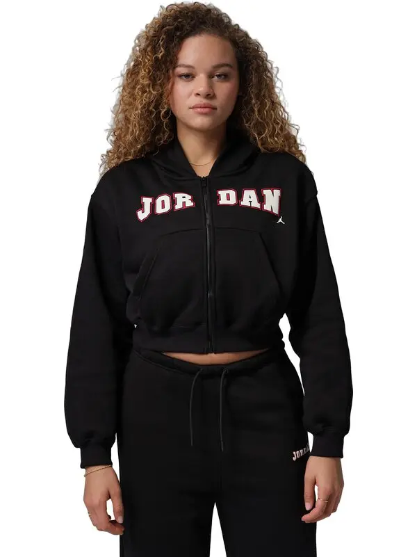 JORDAN Brooklyn Fleece Full-zip Mod-crop Hoodie - Black