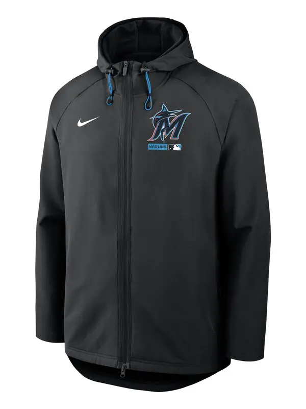 Nike Miami Marlins Authentic Collection Therma-fit Mlb Full-zip Hooded Jacket - Black