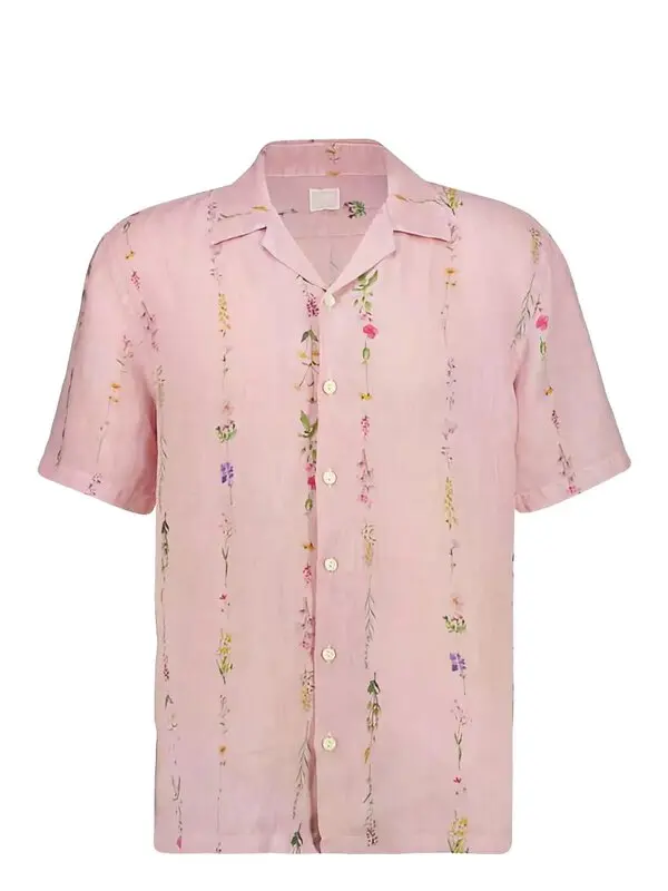 120% Lino Bouquet Regular Fit Linen Shirt - Pink