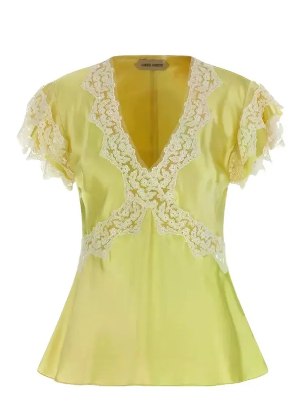 Alberta Ferretti Lace-inserts V-neck Blouse - Yellow